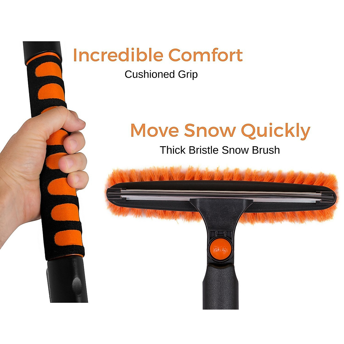 Snow MOOver 39" Extendable Snow Brush with Detachable Ice Scraper | 11" Wide Squeegee & Bristle Head | Lightweight Aluminum Body with Ergonomic Grip | No Scratch Winter Cleaning Tool for Cars & SUVs