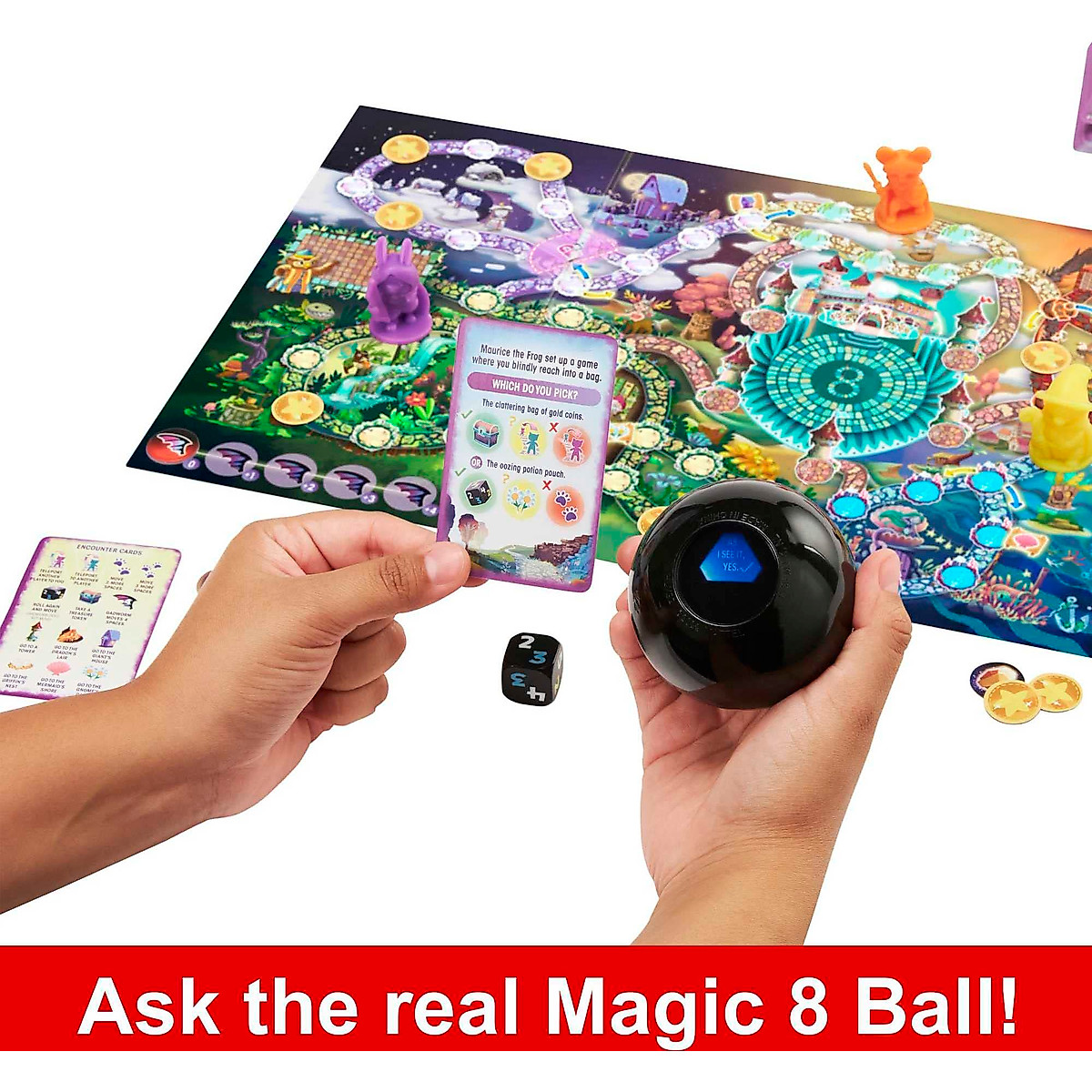 Mattel Games Magic 8 Ball Magical Encounters Board Game for Kids, Cooperative Family Game with Real Magic 8 Ball