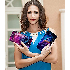 INSTANTARTS Colorful Leaf Pattern Women Pu Leather Long Wallet Travel Purse Zipper Large