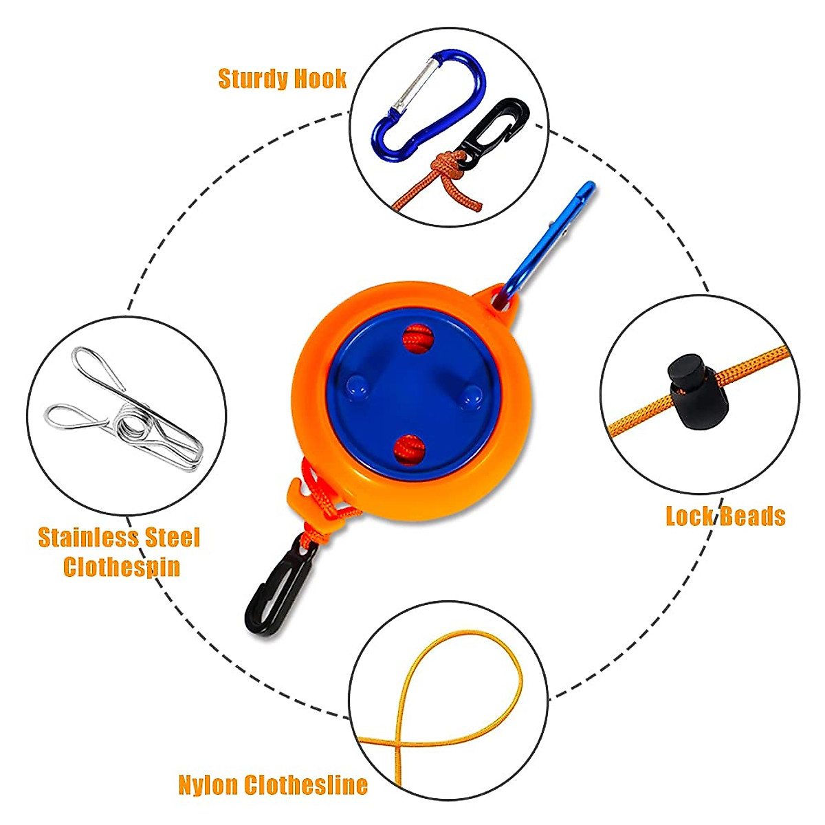 Portable Travel Clothesline, 26-Foot Retractable Clothesline with 10 Stoppers and 20 clothespins, Adjustable Indoor/Outdoor Laundry Line for Hotel, Cruise, Backyard