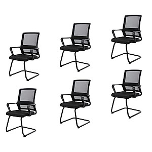 CIMOTA Waiting Room Chairs Mesh Office Guest Chair Mid Back Reception Chairs with Sled Base for Meeting/Patient/Conference Room, Black Set of 6