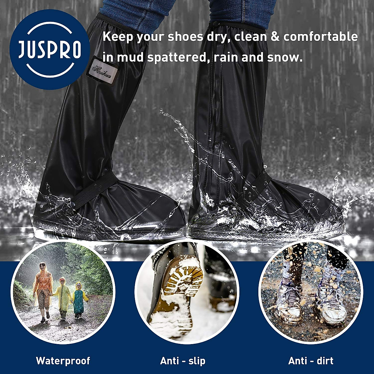 JUSPRO Waterproof Rain Boot Shoe Cover with Reflector for Outdoor Sports Hiking Climbing Camping Scooter Travel