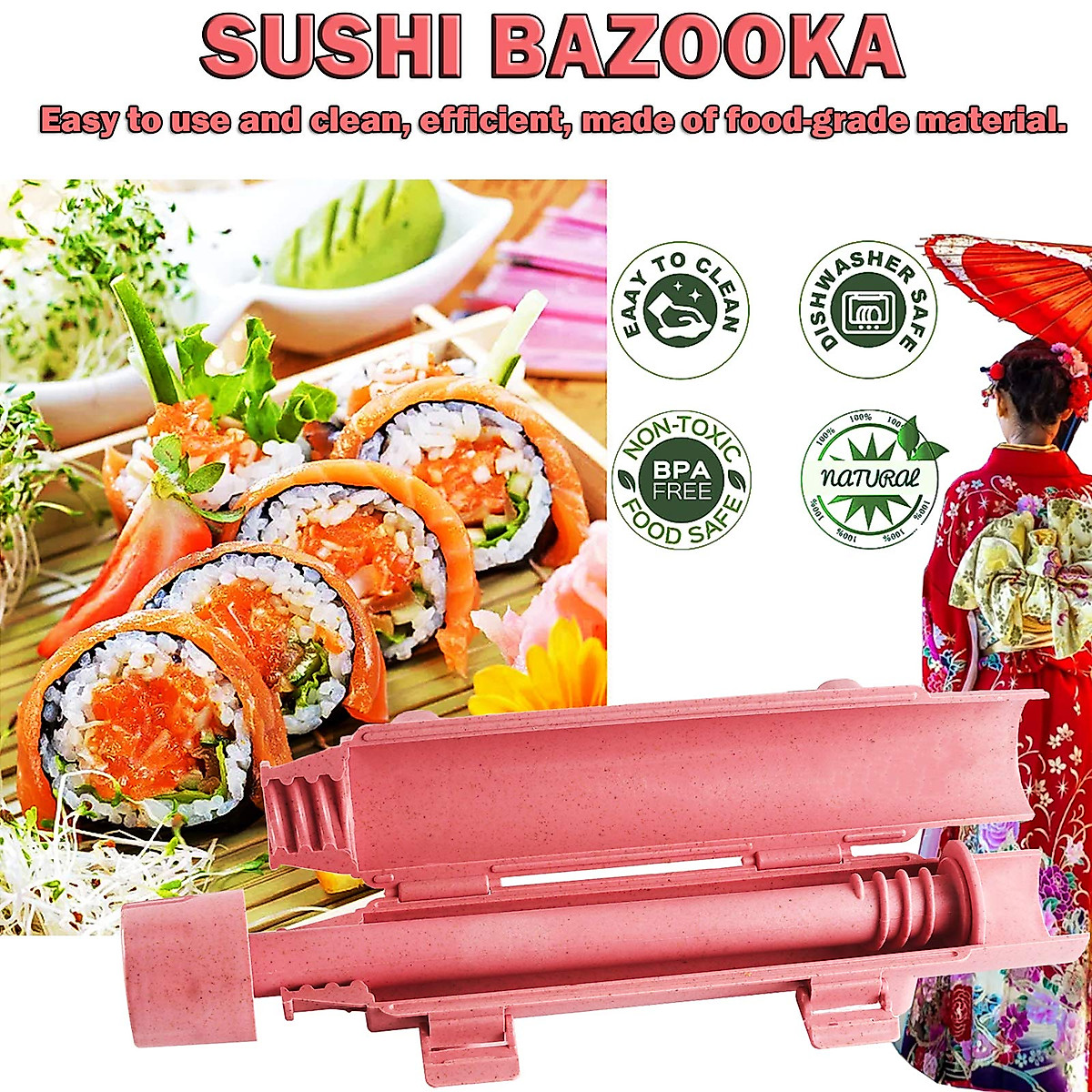 Sushi Mold All In One Sushi Bazooka Maker DIY Rice&Sushi Roller Machine Sushi Maker Sushi Making Kit&Set Kitchen Sushi Tool Easy Sushi Rolling Cooking Beginner Sushi Kit Best kitchen Sushi Rice