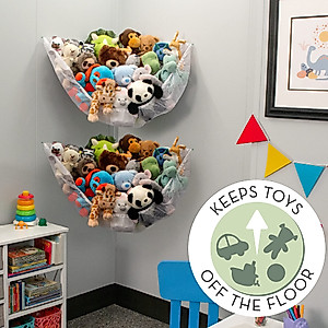 S&T INC. Stuffed Animal Net or Hammock, Mesh Hanging Stuffed Animal Storage Net, Hardware Included, White, Stretches up to 55 Inches, 2 Pack