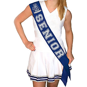 Navy Blue Cheer Senior Sash - Silver Glitter Cheer Senior Navy Blue Premium Grade Satin Sash - Senior Night Supplies for Cheerleaders - Navy Blue Satin (SLV Cheer)