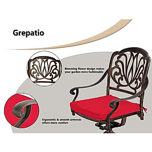Grepatio 5 Piece Outdoor Dining Set Cast Aluminum Patio Dining Set Table and Chairs Outside Furniture 4 Swivel Chairs with Cushion and 1 Umbrella Round Dining Table for Lawn Garden Patio (Red)