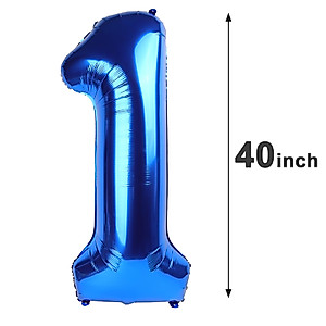 Jumbo Navy Blue Number 1 Balloon 40 Inch, Mylar Foil Number One Balloons for Boy Girl 1st 1 11 21 31 41 51 81 Birthday Party, Giant Balloons Anniversary Graduations Photo Shoot Decorations