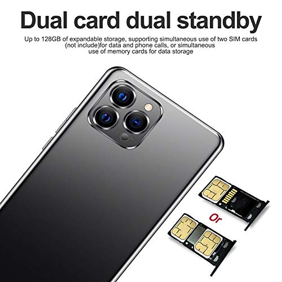 ip12 Pro MAX Unlocked Smartphone for Android 8.1, 6.26in 1+8GB HD Screen Cell Phone Dual Card Dual Standby Smart Phone,Face ID Recognition,2MP+2MP,128GB of Expandable Storage Mobile Phone(Black)