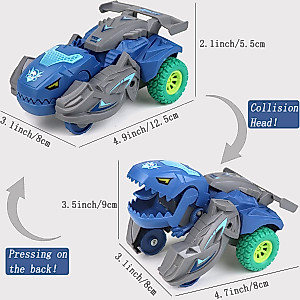 LGUIY Dinosaur Car Toys for Kids,2-Piece Transforming Dinosaur Cars Collision Transform Battle Kid Toy, Inertia Powered Car Toy Gifts for 2 3 4 5 Year Old Boy Girl