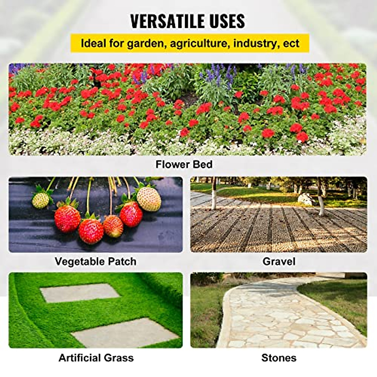 Happybuy 6x300ft Premium Weed Barrier Landscape Fabric Heavy Duty 2.4OZ, Woven Weed Control Fabric, High Permeability Good for Flower Bed, Geotextile Fabric Underlayment, Driveway Fabric Ground Cover