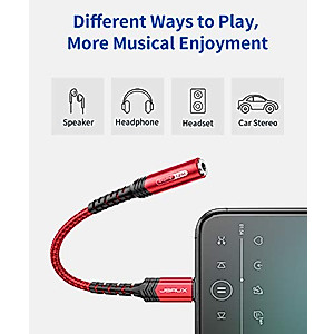 JSAUX iPhone Headphone Adapter, Lightning to 3.5mm Adapter [Apple MFi Certified] iPhone Aux Adapter Compatible with iPhone 14/14 Pro Max/13/13 Pro Max/12/12 Pro Max/11/11 Pro Max/SE/X/XR/XS/8-Red