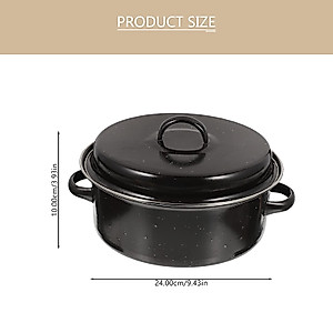 Cabilock 1 Set Granite Roasting Pan Turkey Roasting Pan with Lid Oven Roaster Round Cooking Pot Speckled Enamel on Steel Cookware Broiler Pan with Glove for Small Chicken 24cm