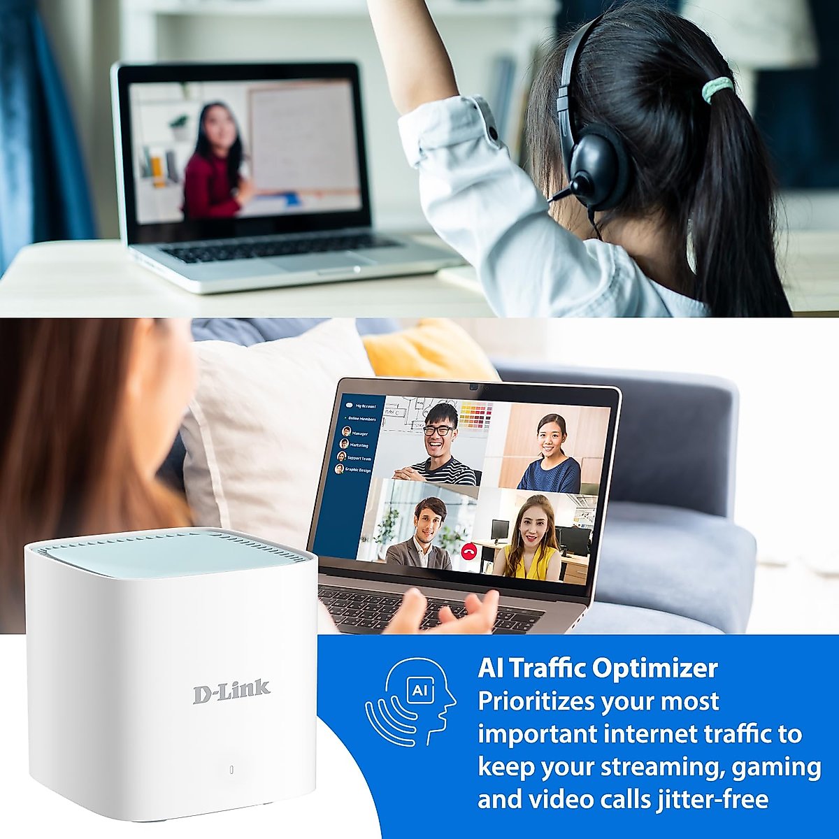 D-Link M15/2 Eagle Pro AI Mesh WiFi 6 Router System (2-Pack) AX1500 - Multi-Pack for Smart Wireless Internet Network, Voice Control