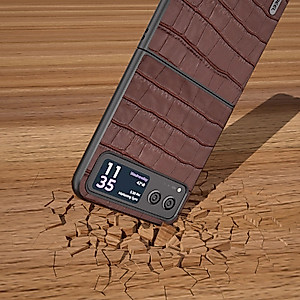 DAMONDY for Motorola Razr 2023 Case,Consumer Cellular Motorola Razr 2023 Phone Case, Slim Thin Crocodile Pattern Leather Protective Flip Cover Case Compatible with Motorola Razr 2023 -Brown