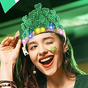 CAKURE Saint Patrick's Day Accessories Light Up Shamrock Headband Queen Hairbands St Patty's Day Hair Hoop Festive Party Hair for Women and Girls