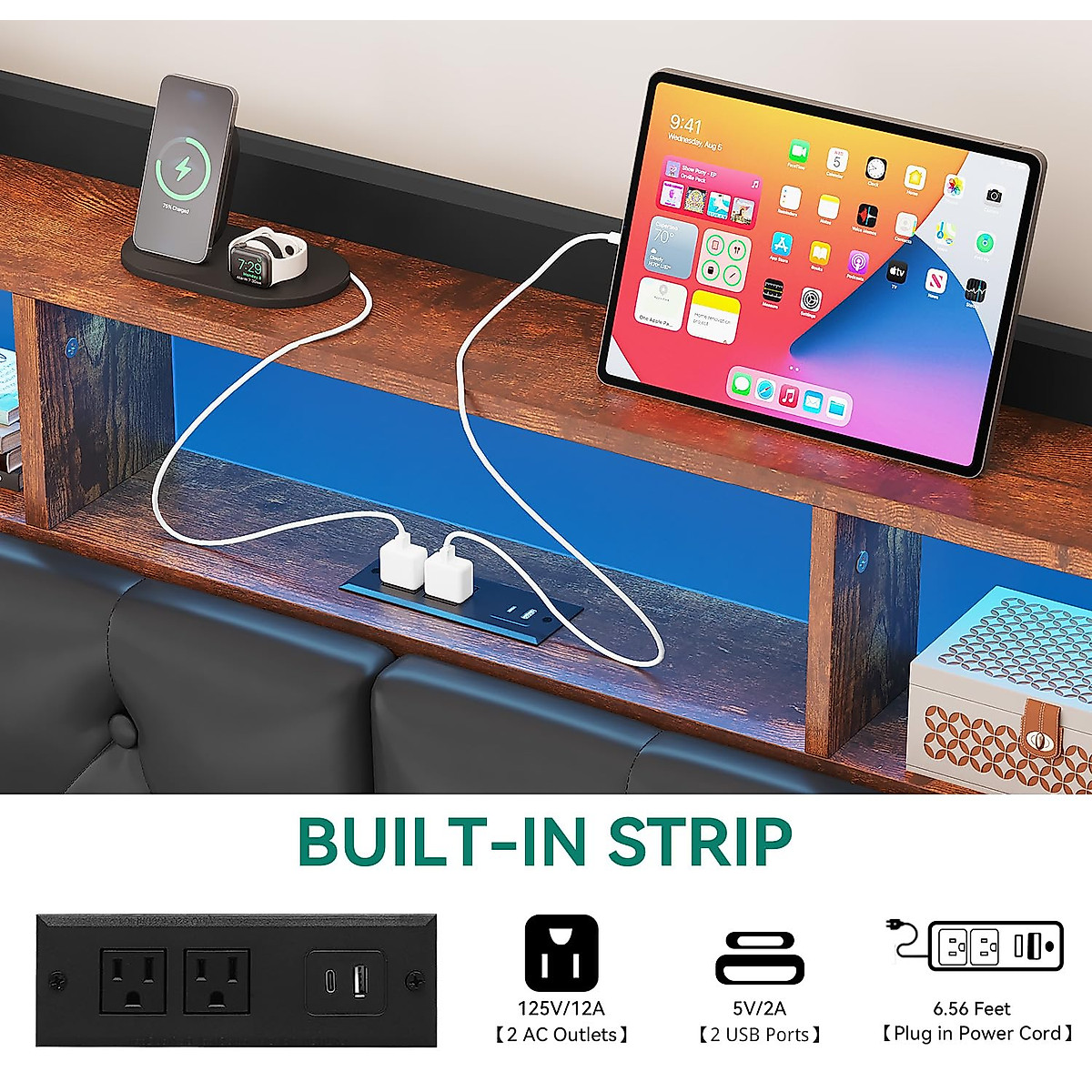 YITAHOME Full Floating Bed Frame with LED Lights, Platform Bed Frame with USB and Type C Ports Button Tufted Headboard, Upholstered Platform Bed with Bag, No Box Spring Needed, Noise Free, Black