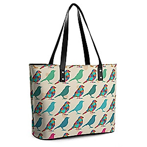 Womens Handbag Birds Pattern Leather Tote Bag Top Handle Satchel Bags For Lady