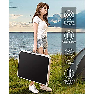 FiveJoy Folding Camping Table, 4 FT Aluminum Height Adjustable Lightweight Desk Portable Handle, Top Weatherproof and Rust Resistant Table for Outdoor Picnic Beach Backyard, 47" x 24",Black