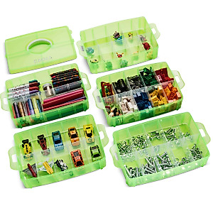 LifeSmart USA Stackable Storage Container Green 50 Adjustable Compartments Compatible with Lego Dimensions LOL Surprise Littlest Pet Shop Arts and Crafts and More (5 Tier)
