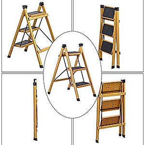 PENGJIE Folding Ladder Step Stool Ladder Stool 3 Step Folding Heavy Duty Steel Portable Anti Slip Mat Tread Compact 150 Kg Capacity