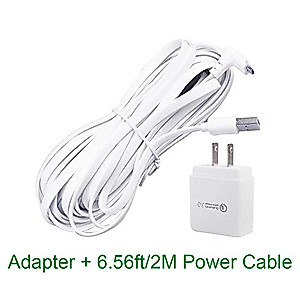 BECEMURU Arlo Camera Charger Cable, Weatherproof 6.56ft/2m Charging Cable for Arlo Pro/Arlo Pro 2/Arlo Go Camera with Quick Charge 3.0 Adapter,White Power Extension Cable+Adapter (Cable+Adapter)