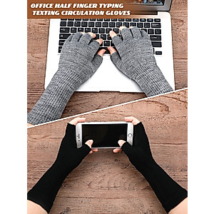 Eurzom 4 Pairs Winter Fingerless Gloves for Men Women Knit Long Cuff Stretchy Typing Gloves Warm Half Finger Gloves for Driving Working Office