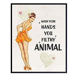 Wash Your Hands - Vintage Style Sign - Bathroom Home Art Pinup Print - Funny 8x10 Wall Decor Picture for Bath - Great Unique Humorous Gift - 1950s Retro Poster Print Decoration