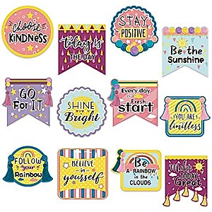 48 Pcs Boho Positive Sayings Accents Rainbow Theme Bulletin Board for Classroom Inspirational Quote Motivational Positive Sayings Cutouts for Rainbow Classroom Decor