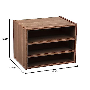 IRIS USA 3-Shelves Modular Wood Stacking Storage Box, for Office Closet and Nightstand, Easy Assembly, Customizable, Stacking Storage Boxes, Walnut