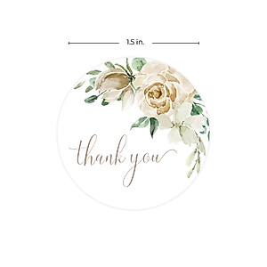 Cream & Taupe Watercolor Floral Thank You Labels / 500 Thanks Wedding Stickers / 1.5" Elegant Envelope Seals/Anniversary Thank You Stickers/Made in The USA