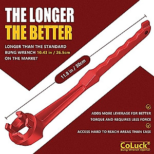 Bung Wrench, 3-in-1 Drum Wrench Upgraded, Aluminum Barrel Opener Tool for Opening 10 15 20 30 55 Gallon Drum, Fits 2" and 3/4" Bung Cap Red