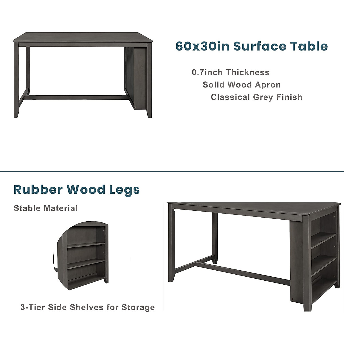 Bellemave 5 Pieces Counter Height Dining Table Set for 4,Rustic Farmhouse Wooden Bar Table Set with 3-Tier Shelf, 2 Stools and 2 Chairs for Kitchen Dining Room(Grey)