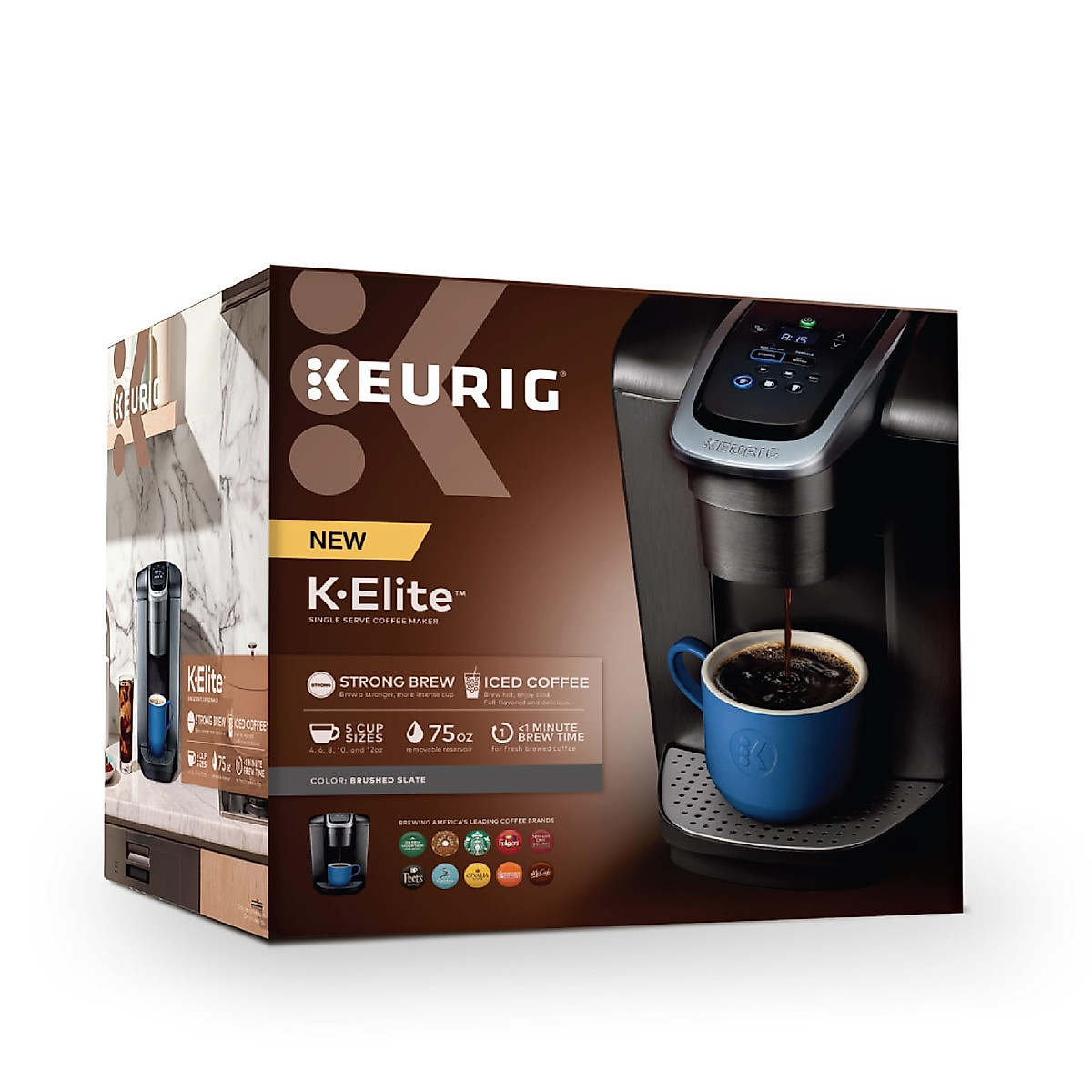 Keurig K-Elite Coffee Maker, Single Serve K-Cup Pod Coffee Brewer, With Iced Coffee Capability, Brushed Slate