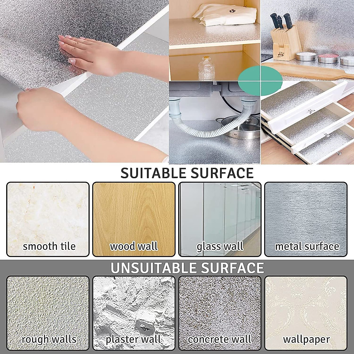 Kitchen Backsplash Wallpaper Stickers, Kitchen Stickers Self Adhesive Kitchen Aluminum Foil Stickers Oil Proof Waterproof Kitchen Stove Sticker (15.7X197 Inches)