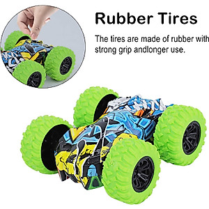 DqsWko Double-Sided Pull Back carsr. Friction Cars for Kids ，Vibration inertial car. Toy Pull Back car. Big tire Four-Wheel Drive Toy car for Boys and Girls（4pcs）
