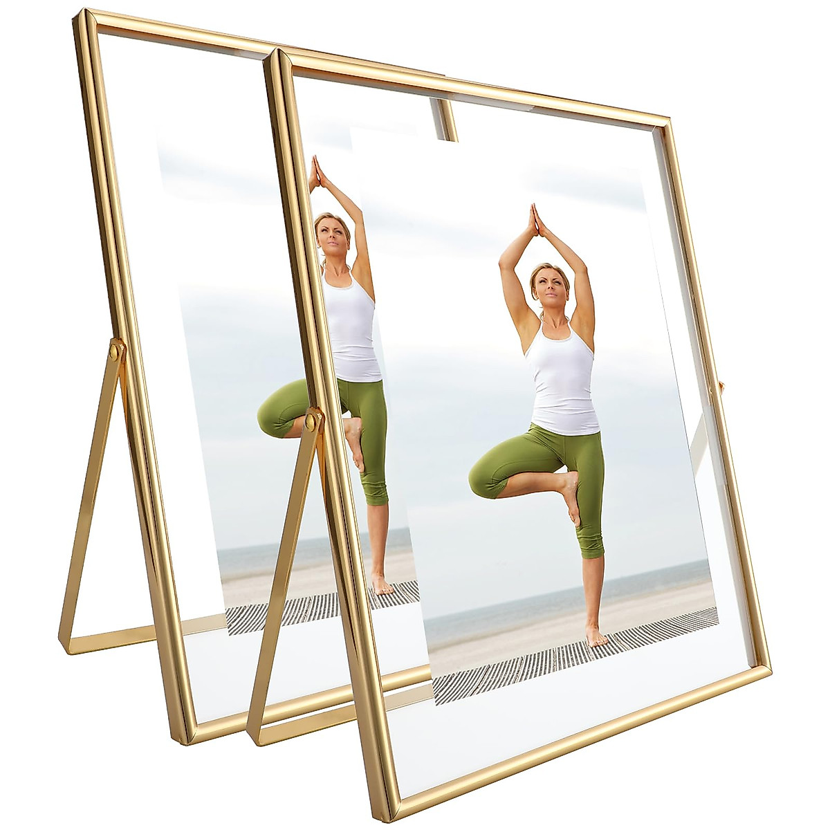 AhaGo Gold Floating Frame (8"×10", 2 Set), For Picture 7x9, 6x8, 5x7, Tabletop Shelf Photo Frames, Classy for Mother's Day, Wedding or Birthday