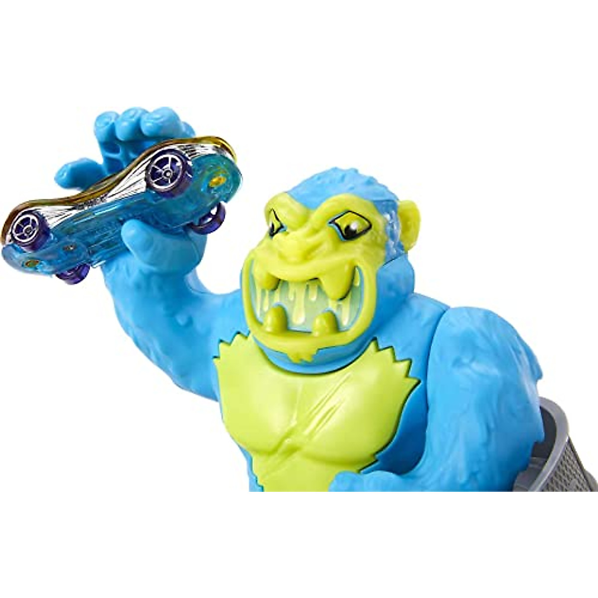 Hot Wheels Toxic Ape Attack Play Set for Kids 4 to 8 Years Old, Launch Included Car at Moving Purple Ape to Defeat It Before It Knocks Cars Off The Track & Destroys Garage