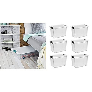 Sterilite 56 Qt./53 L Wheeled Latching Box Clears, Quart, White, 4 Piece & 19859806, 30 Quart/28 Liter Ultra Latch Box, Clear with a White Lid and Black Latches, 6-Pack
