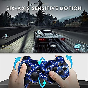 Bowei PS3 Controller Wireless 2 Pack Double Shock Gamepad for Playstation 3 Remotes, Six-Axis Wireless PS3 Controller with Charging Cable, Blue+ Purple