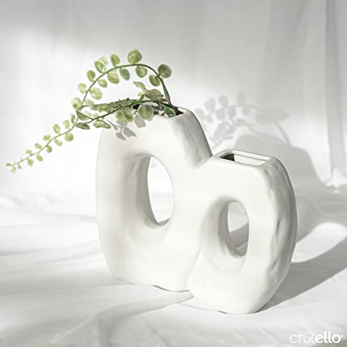 Crutello Textured Ceramic White Loop Vase - Modern Home Decor for Mantles, Bookshelves, Tables, Entryways