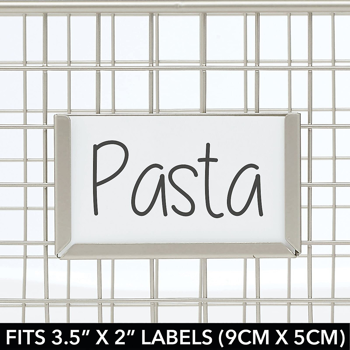 mDesign Wide Steel Wired Storage Organizer Bin Baskets with Label Slot for Kitchen Pantry, Cabinet, Organizing Holder for Food, Drinks, Snacks, Produce, Omaha Collection, 2 Pack, Satin