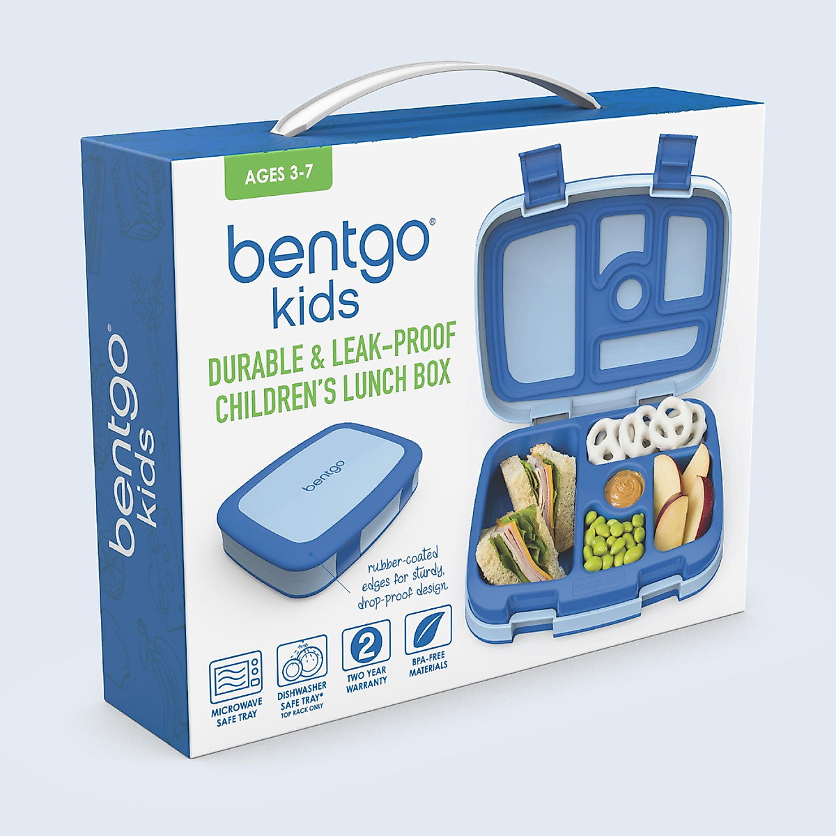 Bentgo® Kids Leak-Proof, 5-Compartment Bento-Style Kids Lunch Box - Ideal Portion Sizes for Ages 3 to 7, BPA-Free, Dishwasher Safe, Food-Safe Materials, 2-Year Warranty (Blue)