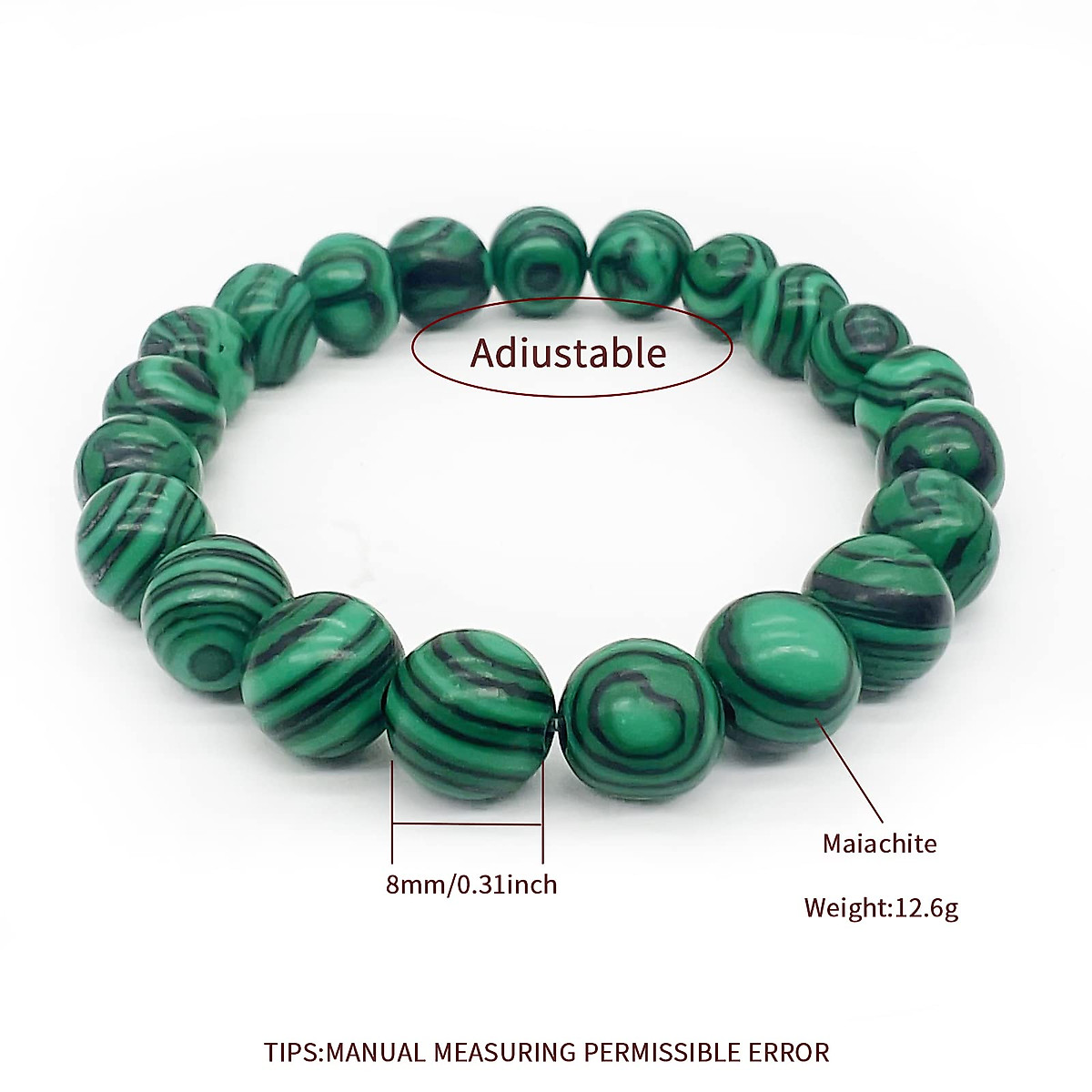 HUJUON 2Pcs Natural Malachite Bracelet Set,Handmade Gemstone Malachite Stone Beaded Stretch Bracelets Yoga Natural Stone Beads Bracelet for Women Men (2Pcs)