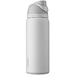 Owala FreeSip Insulated Stainless Steel Water Bottle with Straw & Silicone Water Bottle Boot, Anti-Slip Protective Sleeve Cover for 32-oz FreeSip, Twist, and Flip Stainless Steel Water Bottles, Grey