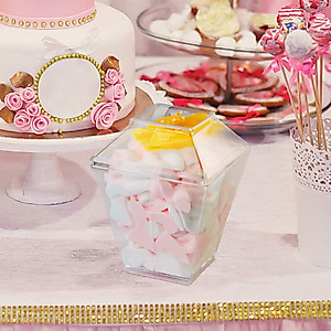 Oasis Creations Square Mini Dessert Cup - 3.5 ounce - 50 Count - Lids & Spoons Included - Clear Plastic - Appetizer Cup - Parfait Cup - Dessert Cup -Disposable or Reusable (50 Pack)