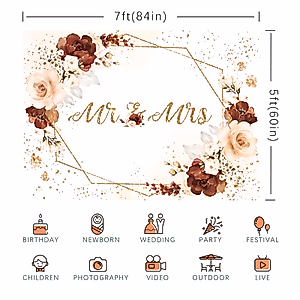 Rsuuinu Mr & Mrs Engagement Decorations Backdrop for Couples Pink Floral Wedding Bride and Groom Engaged Ceremony Anniversary Backdrops Bridal Shower Supplies Photo Booth Props Background 7x5ft