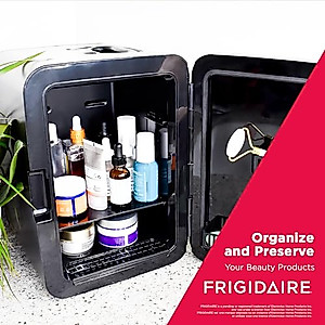 Frigidaire Mini Personal Fridge Cooler, Countertop, Holds Up to 10L/15 Cans, Brushed Black Stainless Rugged Design, Portable for Skincare, Makeup, Car, Office, Bedroom, Dorm Room, or Cabin