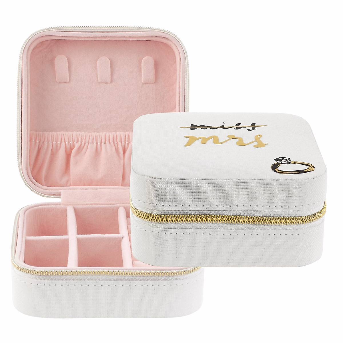 kate spade new york Bridal Acrylic Tumbler with Straw Bundle with Small Travel Jewelry Case Organizer (Miss to Mrs)