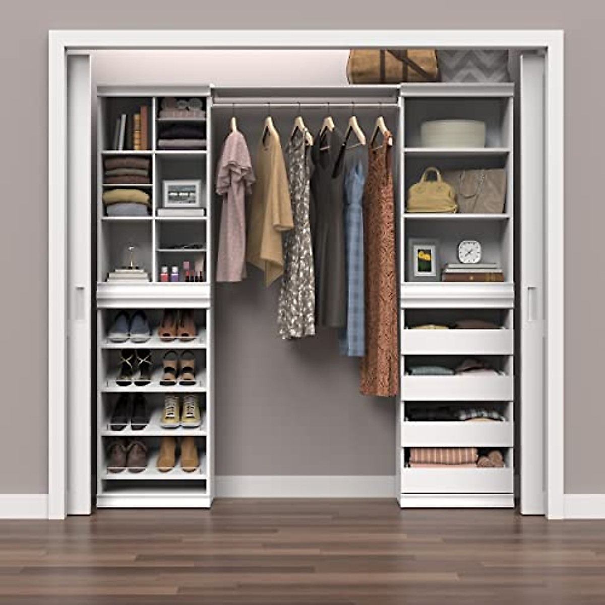 ClosetMaid Modular Storage Shelf Unit with 3 Shelves, Wood Closet Organizer Adjustable, Stacking, Full Backer, Decorative Trim, White, 40.29 H x 21.39 in. W x 15.91 in. D