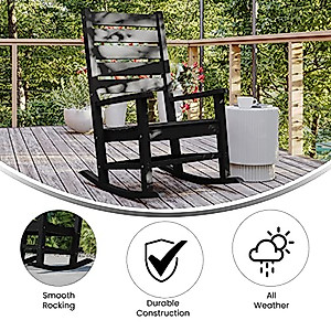 Flash Furniture Manchester Commercial Grade Outdoor Rocking Chair, All-Weather HDPE Indoor/Outdoor Rocker, Black